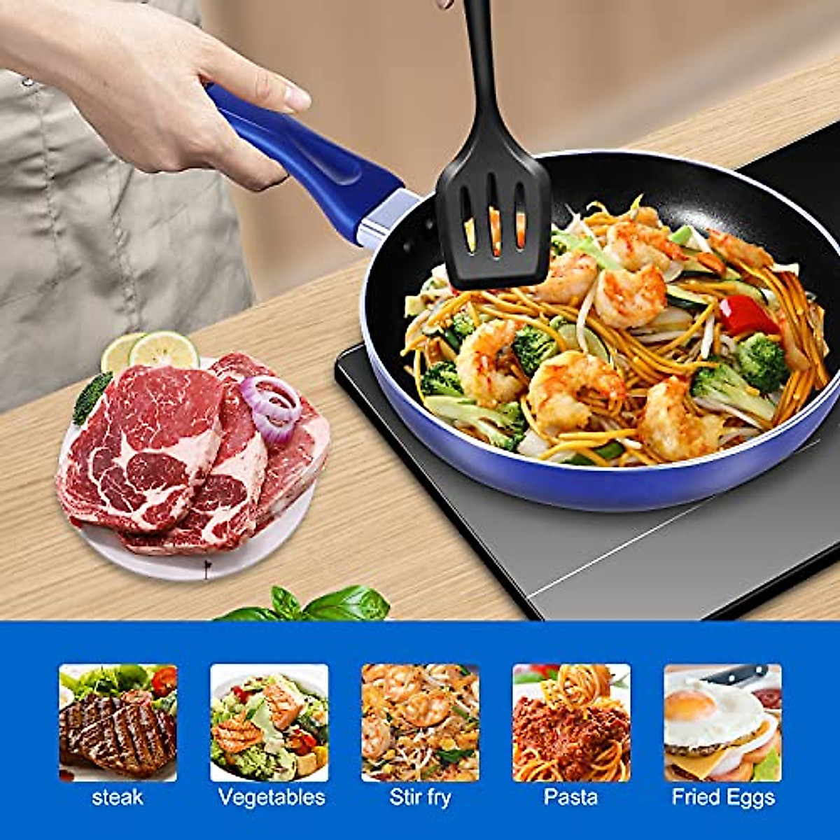 Nolopau Nonstick Frying Pan, Aluminum Non Stick Fry Pans for Cooking Eggs Omelettes and More, 8" and 10.4" Cooking Surface Non Stick Skillet Pan Nonstick Cookware