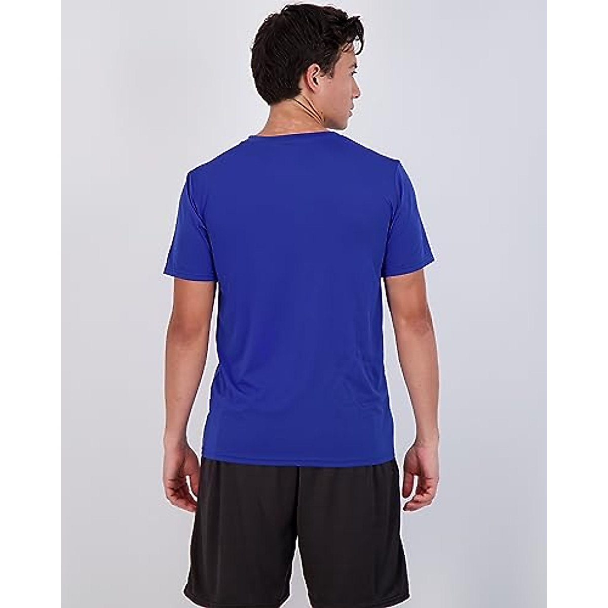 Real Essentials Mens Quick Dry Fit Dri-Fit Short Sleeve Active Wear Training Athletic Crew T-Shirt Gym Wicking Tee Workout Casual Sports Running Tennis Exercise Undershirt Top, Set 14, L, Pack of 5