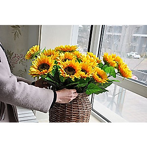 Charmly Artificial Sunflowers 5 Pcs Long Stem Fake Sunflowers Artificial Silk Flowers for Home Hotel Office Wedding Party Garden Decor 23.5'' High