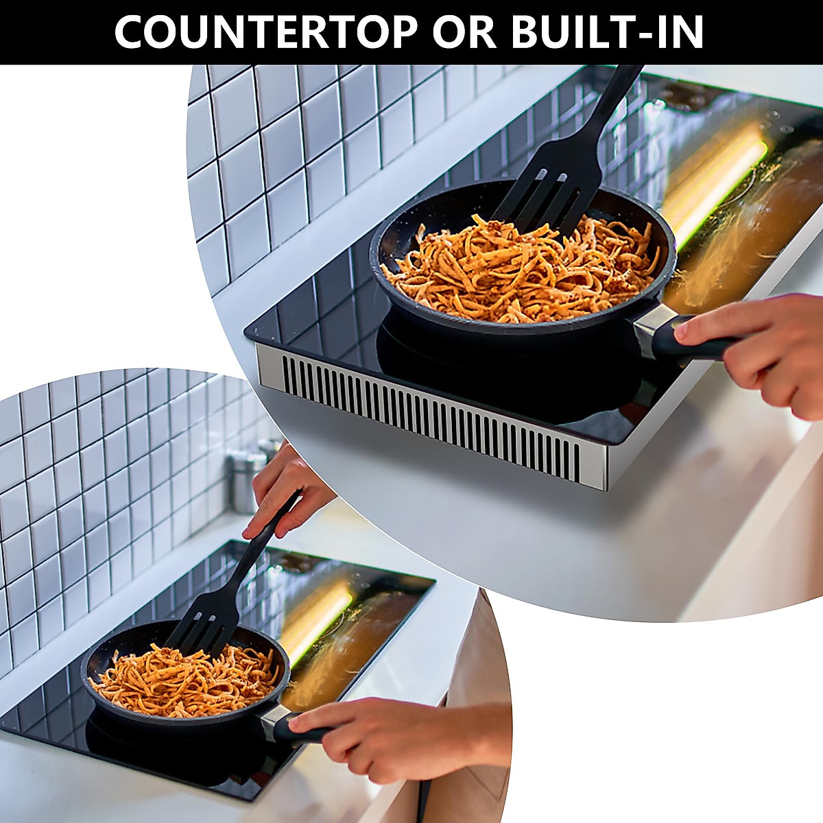 AMZCHEF 2 Burner Electric Cooktop 12 Inch, Domino Electric Stove Top 120v Plug Ceramic Cooktop with 1800W 9 Power Levels,Sensor Touch,Child Lock,Residual Heat Indicator,Built-in&Countertop,Upgraded