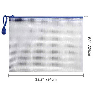 A4 Plastic Zipper Pouches - WaterproofPlastic Zipper Pouches Mesh Zipper Pouch Document Bag - A4 Zipper File Bags for School & Office Supplies (10 Colors, 10 Pcs)