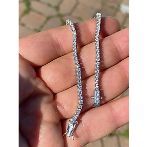 HarlemBling Real Solid 925 Sterling Silver 2mm CZ Tennis Bracelet - 6-8.5" Iced Diamond One Row Bracelet - Thin & Great For Classy Everyday Look (7.5)