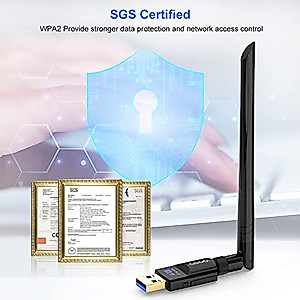 USB WiFi Wireless Adapter for PC 1200Mbps QGOO USB 3.0 WiFi Dongle 802.11 ac Network Adapter with Dual Band 2.4GHz/300Mbps 5GHz/866Mbps 5dBi High Gain Antenna for Desktop Laptop Windows 11/10/8.1/8/8