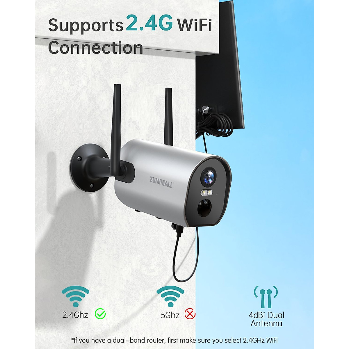 ZUMIMALL Security Cameras Wireless Outdoor - 2K Solar Powered Security Camera with 3MP Color Night Vision, Outdoor WiFi Surveillance Camera /2 Way Talk/PIR Motion Detection/Spotlight/IP66 Waterproof