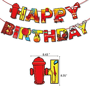 Firefighter Birthday Party Supplies Fire truck Party Decorations Fire Truck Balloon Fire Banner Firetruck Cupcake Toppers with Ribbons and Some Adhesive Silicone Points