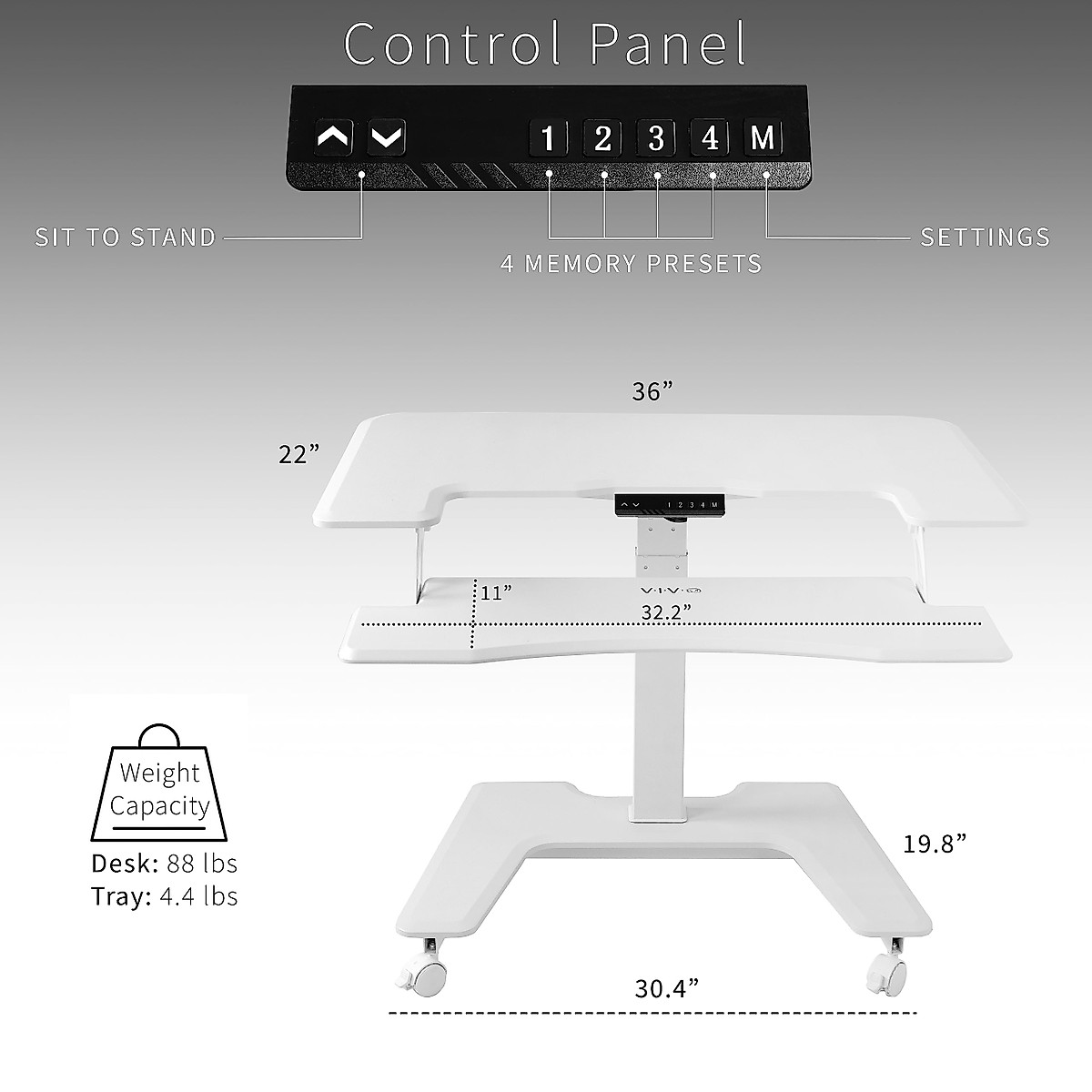 VIVO White Electric Mobile Height Adjustable 36 inch Dual Platform Standing Desk with Wheels, Rolling Small Space Table, Sit Stand Workstation, DESK-V111VTW