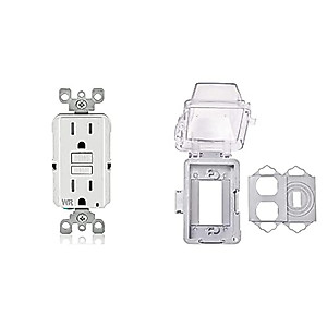Leviton GFWT1-W Self, Resistant and Tamper, 15-Amp, White & TayMac MM420C 1-Gang Nonmetallic Extra Duty Weatherproof in-Use Horizontal/Vertical 16-in-1 Standard Cover, 2.75 in, Clear