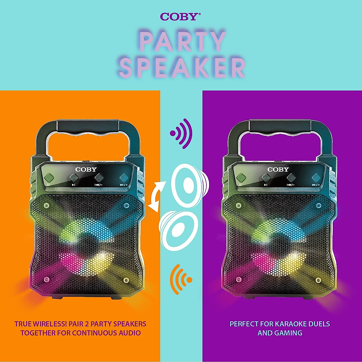 Coby Portable Bluetooth Speaker | Wireless PA System with FM Radio | Microphone Input | Karaoke Machine with Lights | Perfect for Kids Adults Outdoors