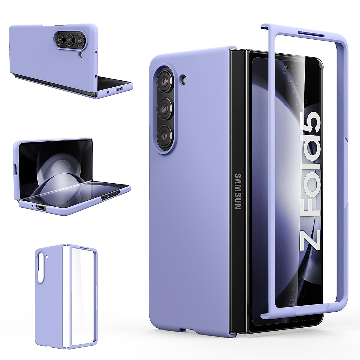 Foluu Slim Fit Case for Samsung Galaxy Z Fold 5 Case, with Front Built-in Screen Protector, Ultra Thin Matte PC Protective Cover for Samsung Galaxy Z Fold5 5G 2023 (Purple)