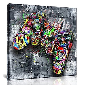 JKWALL77 Graffiti Canvas Wall-Art for Bedroom - Gaming Wall Art for Teen Boys - Abstract Painting Pop Art Modern Home Wall Decor Ready to Hang Size 14" x 14"