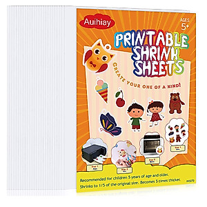 Auihiay 25 Sheets White Printable Shrink Plastic Sheets, Shrink Films Papers for Inkjet Printer Kids DIY Crafts and Mothers Day Gifts Christmas Ornament, 8.3 x 11.6 inch / 21 x 29.5 cm