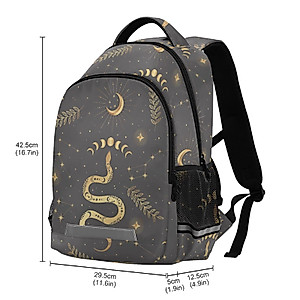 NFMILI Golden Snake Moon Kids Backpack Lightweight Middle School Elementary Bookbags for Boys Girls School Bag with Chest Strap 11.6 X 6.9 X 16.7 in