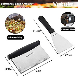 Wanbasion 7 Piece BBQ Griddle Accessories Kit, Flat Top Griddle Accessories, Griddle Tools Spatulas Set with Griddle Spatula Flipper Scraper Bottles for Outdoor Camping