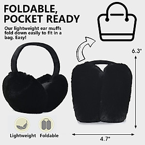 2Pack Ear Muffs For Winter Women Adjustable Fuzzy Earmuffs Foldable Fluffy Ear Warmers Faux Fur Ear Muffs For Cold Weather,Black/Pink