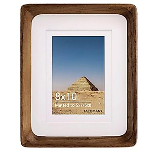 Natural Wood Photo Frames Inspired Tabletop Picture Frame with Mat, Vertical or Horizontal Display (Walnut, 8x10 matted to 5x7/6x8)