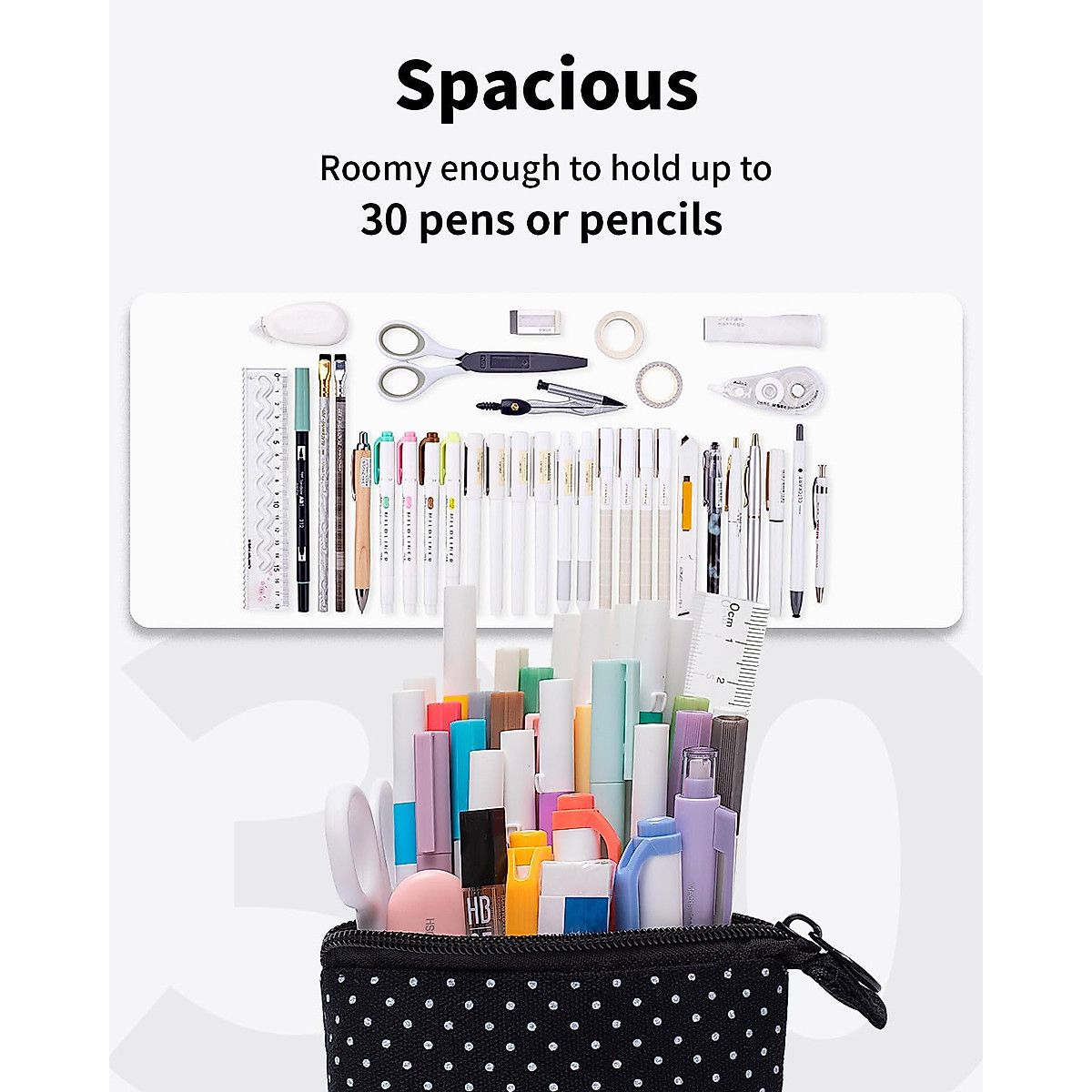 Sooez Pop Up Pencil Case, Cute Stand Up Pencil Case, Durable Pen Pouch, Telescopic Pencil Holder Case, Kawaii Standing Pencil Case, Spacious Pencil Pouch Portable Pencil Bag for School Office (Black)