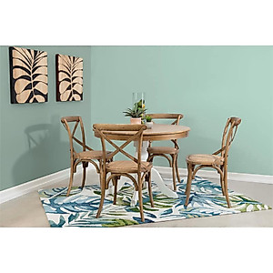 Linon Troyin Wood Pedestal Dining Table in Natural Brown and White