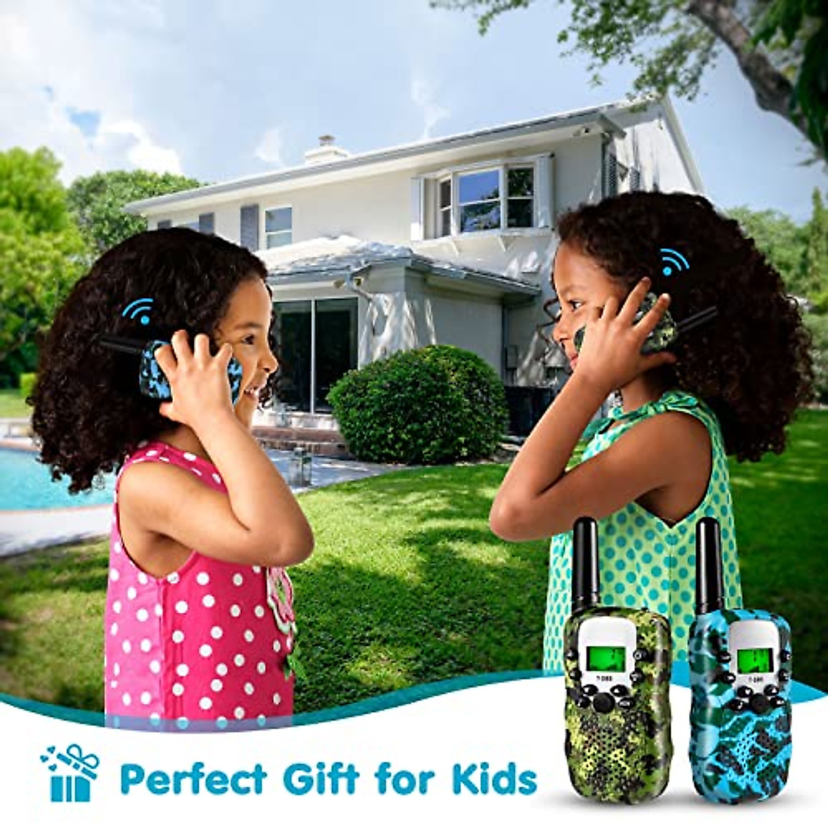 GINMIC Walkie Talkie for Kids, Toys for 3-12 Year Old Boys Girls with Backlit LCD Flashlight, Kids Walkie Talkies Long Range 22 Channels 2 Way Radio for Hiking Camping, Xmas Birthday Gift Present