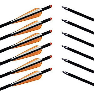 TIT-COYO 20 22 Inch Crossbow Bolts and Crossbow Broadheads Set Carbon Crossbow Arrows for Hunting and Outdoor Practice, 12pcs Orange Arrows 12pcs Broadheads(24 Pack)