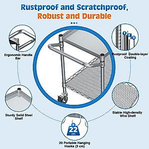 Leteuke 2 Tier Utility Cart with Wheels, NSF Certified 900LBS Capacity Heavy Duty Rolling Utility Carts with Handle Bar, Commercial Grade Metal Serving Storage Cart for Warehouse Garage Kitchen,Silver