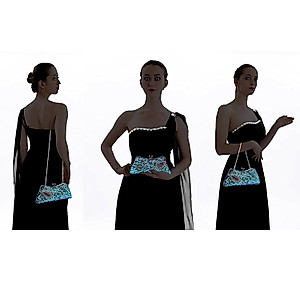 Baglamor Women's Kiss Lock Clutch Sequin Purse Peacock Clutch Bag (Blue)