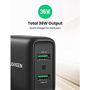UGREEN Quick Charge 36W Dual Wall Charger QC 3.0 USB Wall Charger Fast Charging Adapter Compatible for Samsung Galaxy S20 S10 S9 S8 Note 10 9 iPhone iPad LG HTC and More