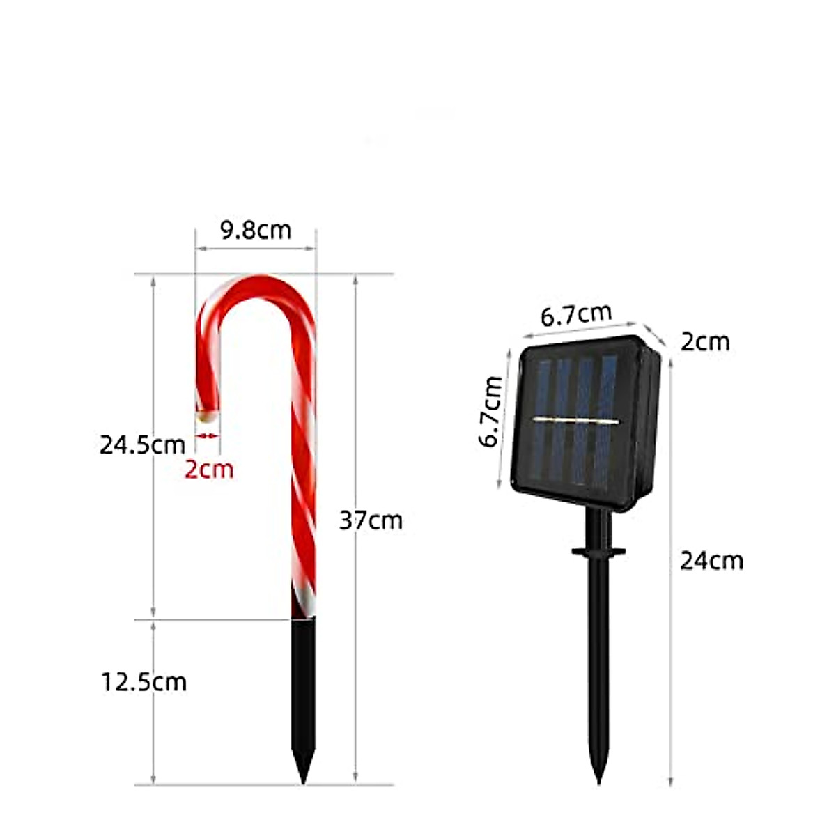 Christmas Candy Cane Lights,Solar String Lights， Christmas LED Candy Cane Lamp， Festoon Outdoor Home Garden Ground Plug Crutch New Year Xmas Holiday Decor 5pcs