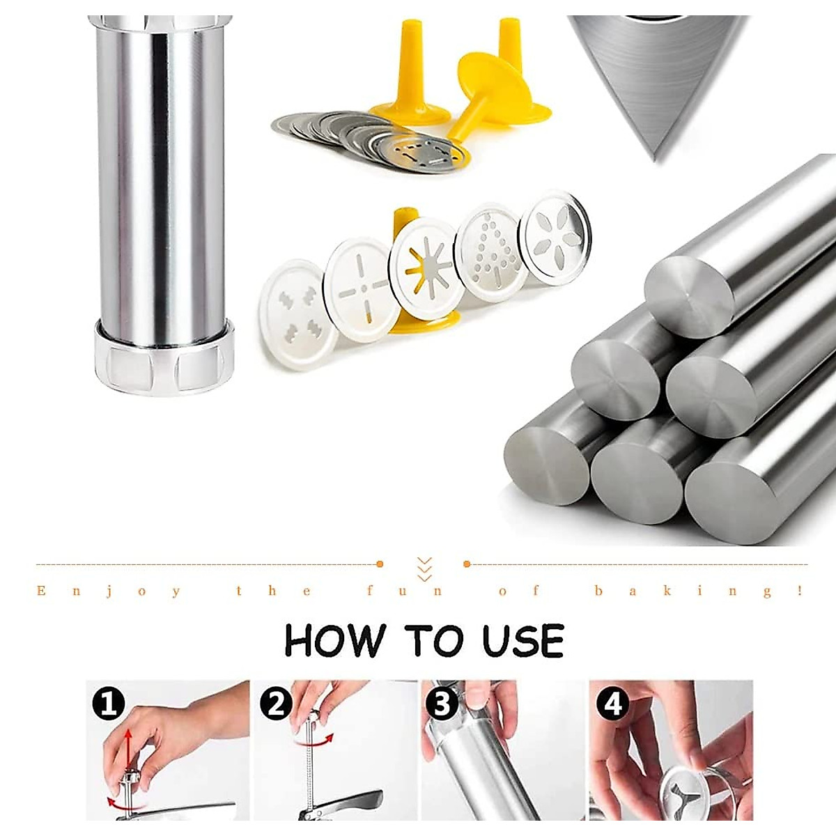 Stainless Steel Cookie Press Machine,Featuring 20 Decorative Stencil Discs and 4 Icing Tips,Deluxe spritz Cookie Press Gun,Cookie Maker,for DIY Biscuit Maker,Baking Decoration Supplies