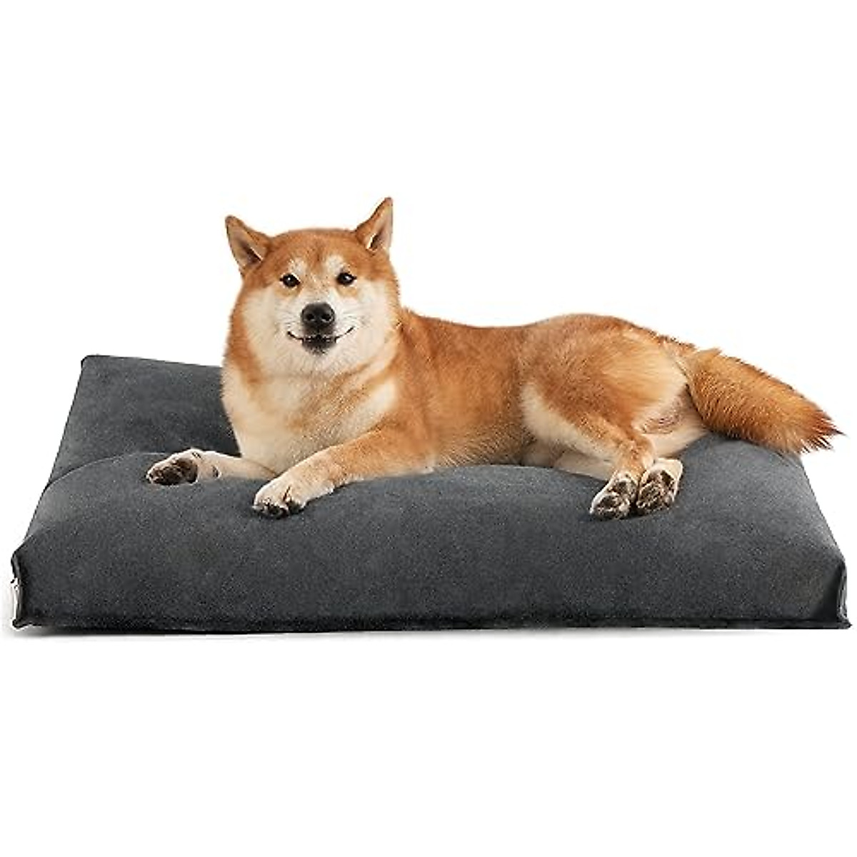 Lesure Dog Bed for Crate - Shredded Chopped Foam Dog Mat for Large Dogs, Pet Mattress with Waterproof Washable Faux Linen Cover, Grey