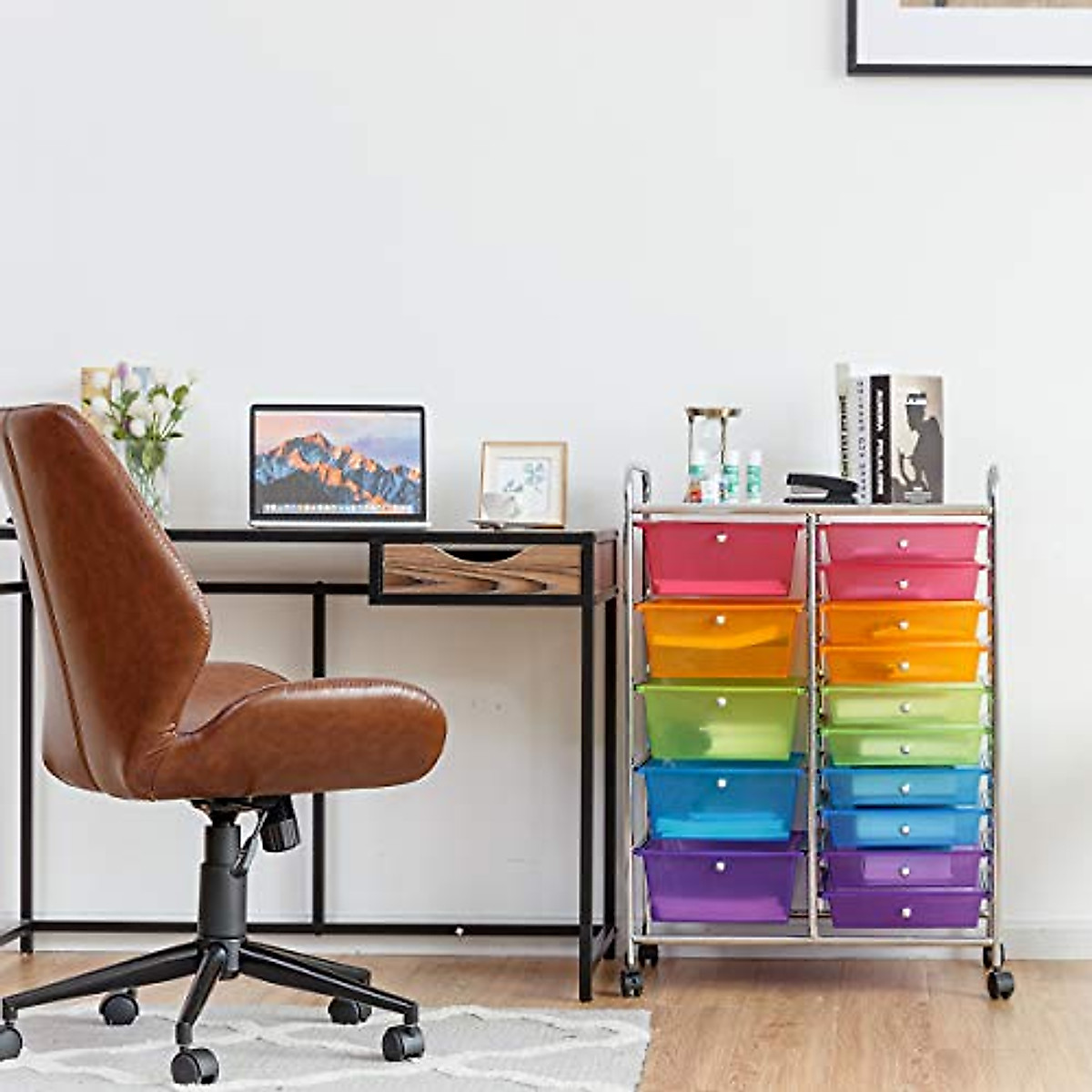 Giantex 15 Drawer Rolling Storage Cart Tools Scrapbook Paper Office School Organizer, Multicolor