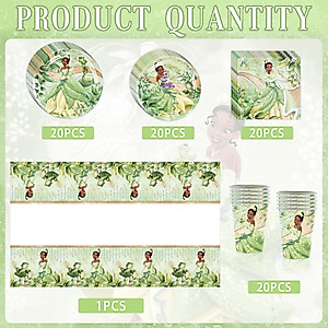 81 PCS Tiana Birthday Party Supplies, Princess Tiana Tableware Set Includes 40 PCS Plates, 20 PCS Napkins, 20 PCS Paper Cups, 1 PCS Tablecover for Boys Girls Birthday Party Baby Shower Decorations