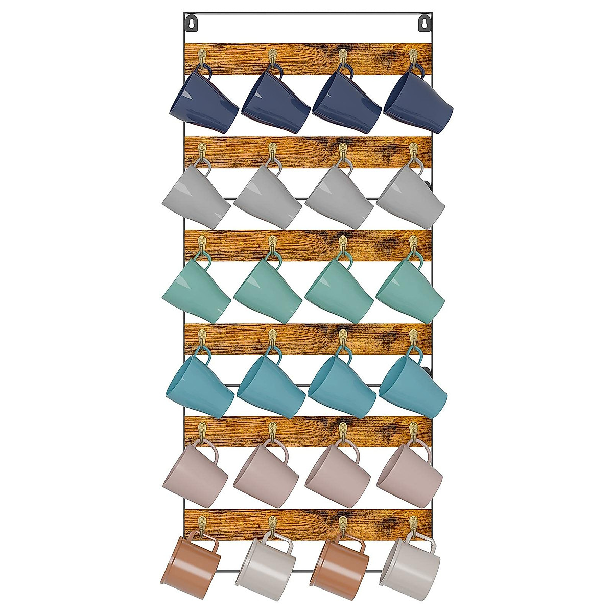 Huxitocan Mug Racks for Wall, Coffee Mug Holder Wall Mount Up to Hold 24 Mugs, Coffee Mug Rack Wall Mounted（3Pack） for Kitchen, Home, Coffee Bar, Rustic Wood and Iron