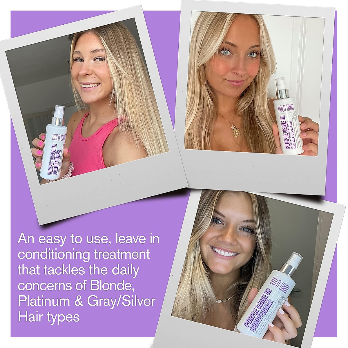 BOLD UNIQ Purple Leave In Conditioner for Dry & Damaged Blonde, Platinum & Gray/Silver Hair. Light Toning, Hydrating & Detangling. Peta-approved, Vegan & Cruelty-Free. Sulfate & Paraben Free.