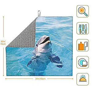 Happy Dolphin Printed Drying Mat For Kitchen Ultra Absorbent Microfiber Dishes Drainer Mats Non-Slip Silicone Quick Dry Pad - 18 X 16inch