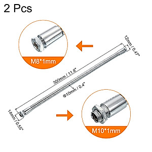 PATIKIL 11.8" Universal Gooseneck Hose, 2Pcs M10/M8 Fine Thread 10mm Metal Bendable Flexible Arm Gooseneck Tube Extension for Multifunction DIY, Silver Tone