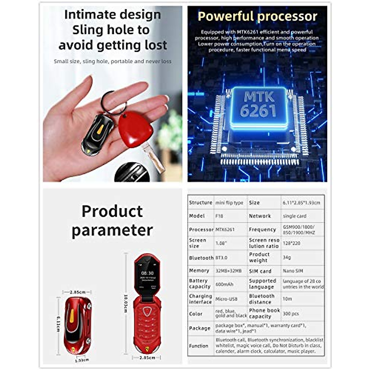 Tuanzi F18 Smallest Flip Cellphone GSM Unlocked 2G Mini Phone MTK6261 Bluetooth Mini Backup Pocket Portable Car Model Mobile Phone Gift for Kids (Gold)