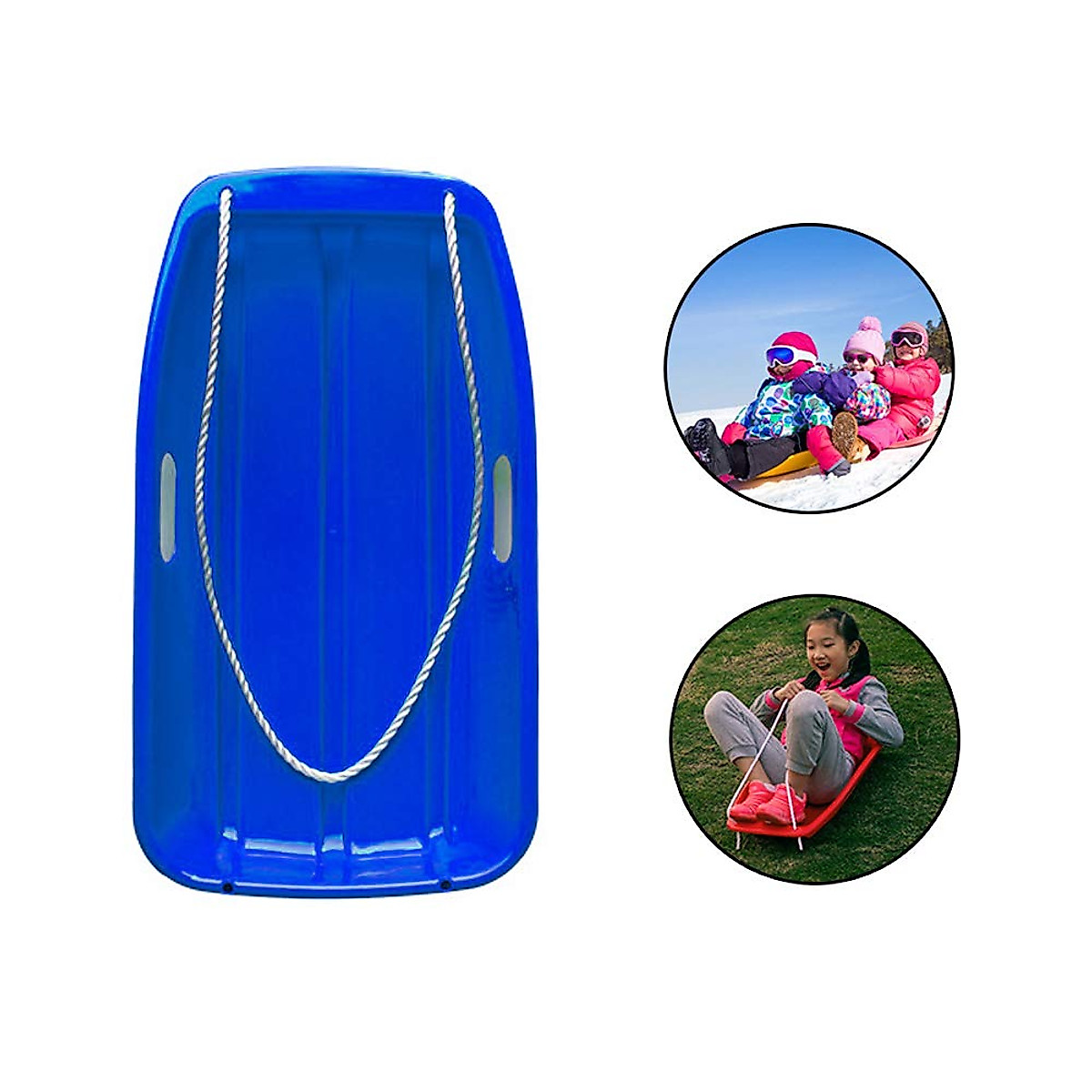 Gentlecarin Snow Sled, Toboggan Snow Sled Outdoor Plastic Snow Sled 2 Handles for Unisex Kids Adult Toboggan Sled Downhill