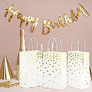 ECOHOLA White and Gold Foil Paper Gift Bags with Handles, 25 Pieces Party Favor Bags Birthday Bags Wedding Bags Christmas Gift Bags New Year Gift Wrapping Bags, 9"x5.5"x3.2