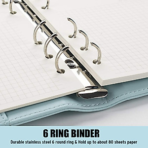 Sooez A6 Notebook Binder, 6 Ring Planner with Stylish Design, Loose Leaf Personal Organizer Binder Cover with Magnetic Buckle Closure, PU Leather Binder for Women with Macaron Colors, 7.48"x5.2"