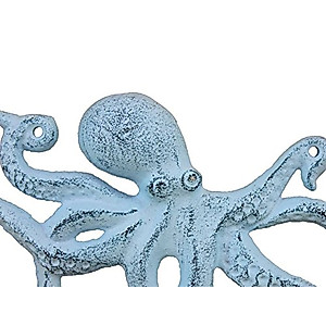 Rustic Dark Blue Whitewashed Cast Iron Octopus Hook 11 Inch - Decorative Hook - Sealife Metal Wall Hook