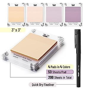 Mr. Pen- Transparent Sticky Notes, 3x3, 200 Sheets, Pastel Colors, See Through Sticky Notes, Sticky Notes Transparent, Translucent Sticky Notes, Clear Transparent Sticky Notes, Sticky Notes Clear
