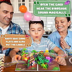 Dinosaur Musical Birthday Cards for Kids Boys Girls - 3D Pop Up Birthday Greeting Cards with Colorful LED Light & Blowout Candle & Birthday Music - Dinosaur Theme Birthday Party Gifts