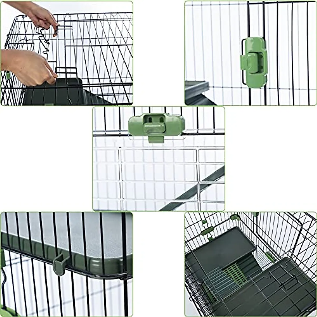 4-Tier Animal Metal Cage Small Cat Cage Height Adjustable Rabbits Cage with Lockable Casters, Pull-Out Tray Fits Rabbits, Chinchillas, Ferrets, Guinea Pigs, Squirrels, Hedgehogs (Green)