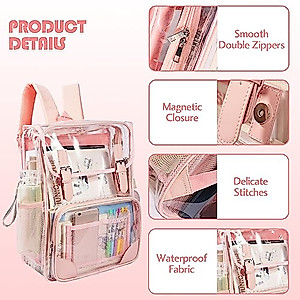 Chic Large Clear Backpack with Reinforced Straps Heavy-Duty, Stadium Approved, See-Through Pink Black Design Perfect for Girls, School Concerts Sports Events