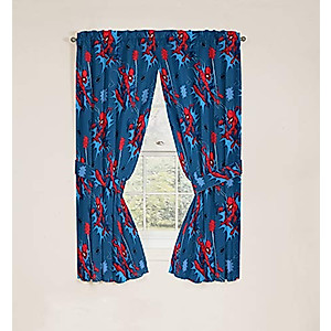 Jay Franco Kids Window Drapes - 4 Piece Curtain Set Includes 2 Tiebacks, Beautiful Bedding Room Décor and Easy Set Up, Blue - Spiderman, 63 Inch