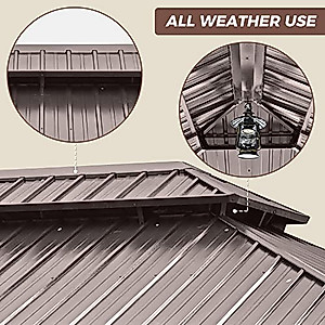 OUTMOTD Double Hardroof Gazebo with Netting and Shaded Curtains, Outdoor Gazebo 2-Tier Hardtop Galvanized Iron Aluminum Frame for Patio, Backyard, Deck and Lawns, Parties (10x14)