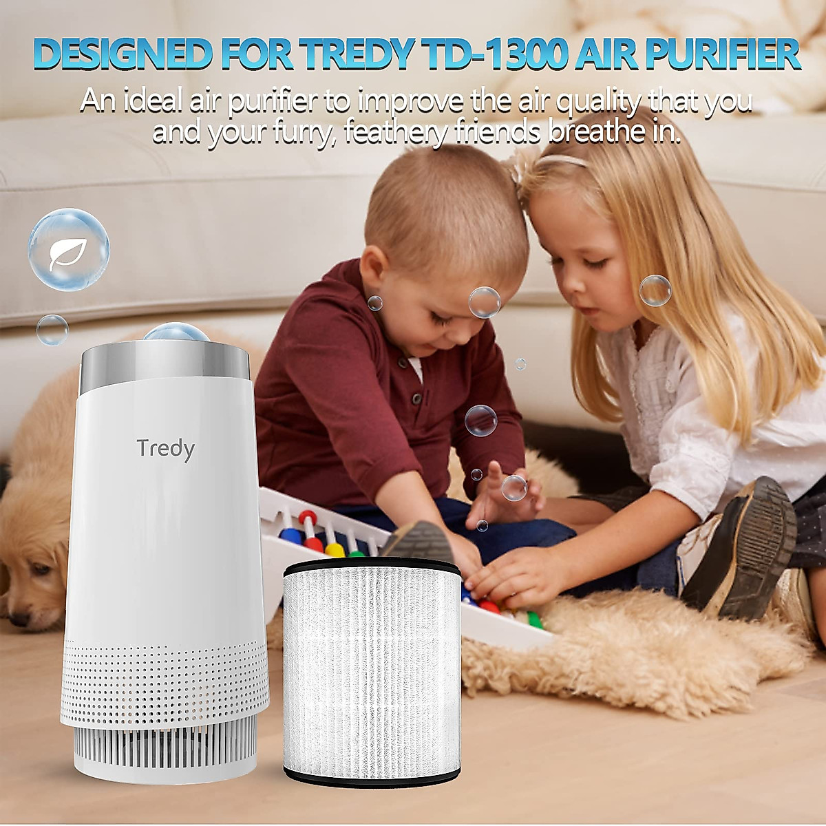 Tredy TD-1300 Air Purifier Replacement Filter, H13 True HEPA, for Pets Hair Smoke Dust Pollen