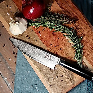 Hilt & Steel Damascus Steel Chef Knife | Premium Damascus knife | 8 Inch blade | G10 Composite Handle | Ultra Sharp