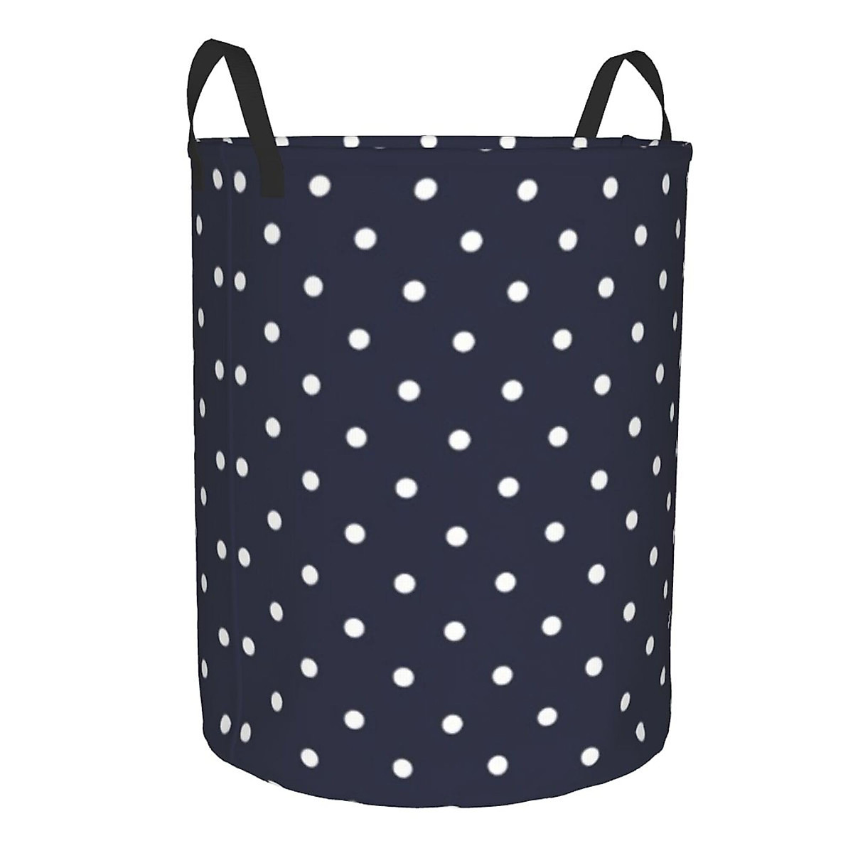 Large Laundry Hamper Bag, Collapsible Laundry Basket Navy Blue Polka Dot Dirty Clothes Storage Washing Bin for Bathroom, Dorm Essentials