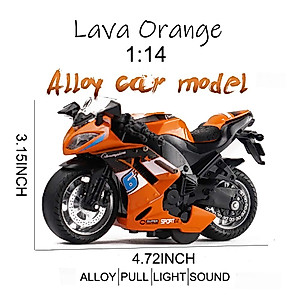 Gilumza Pull Back Motorcycle Toys, Tiny Gift with Music Lighting, Race Motorcycles Toy for Boys Kids Age 3 4 5 6 7 8 Year Old (Orange)